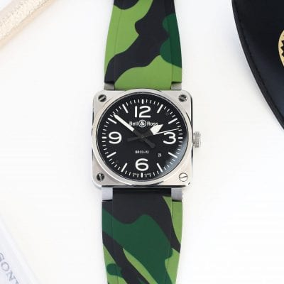 GREEN CAMO RUBBER STRAP FOR BELL & ROSS BR-01 / BR-03 | Horus Straps ...