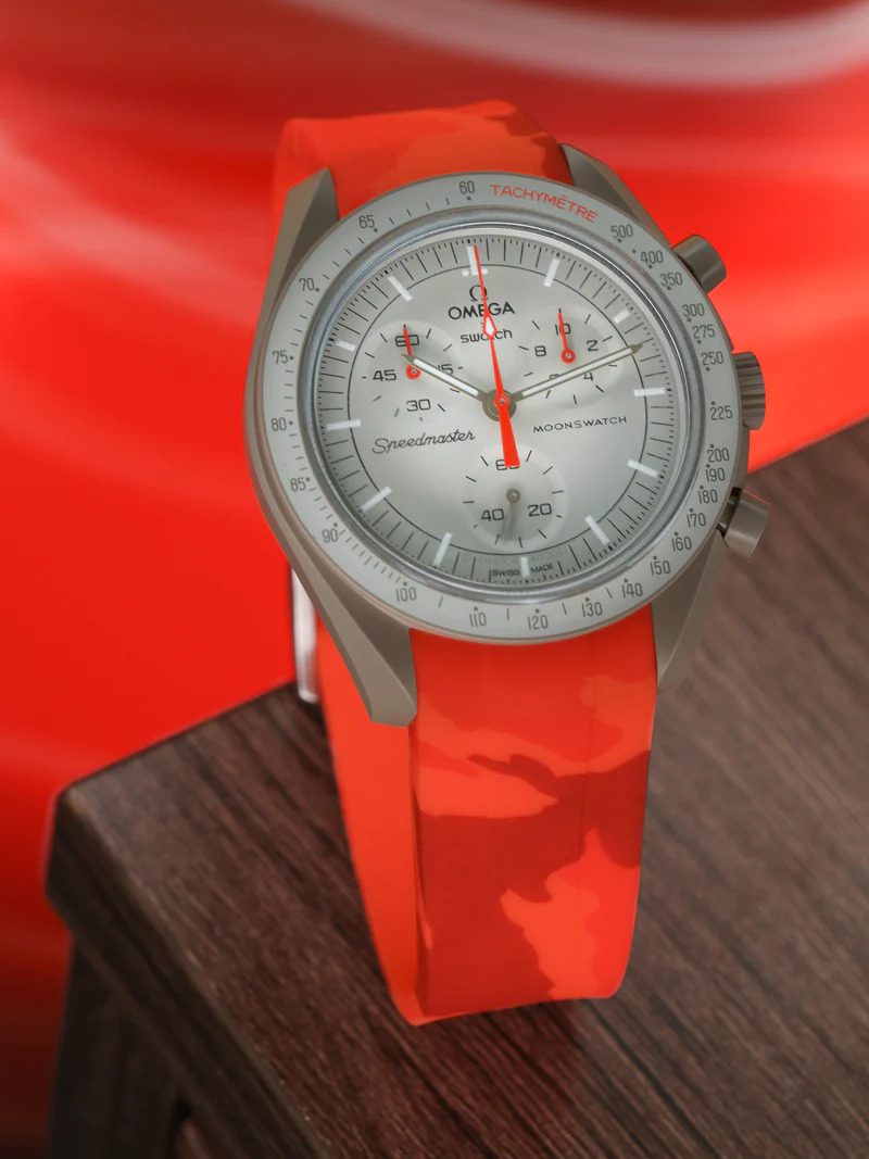 Rubber Strap for Omega X Swatch Moonswatch - Orange Camo | Horus Straps ...
